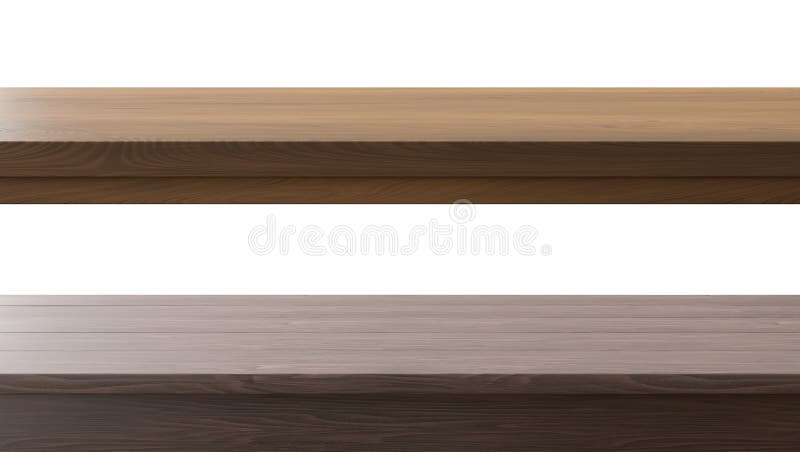 Two Wooden Table, Desk Surfaces Isolated on White Background. Front ...