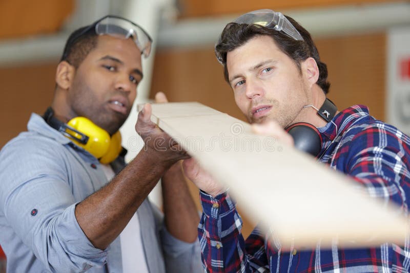 Two Woodworkers Checking Timber State Stock Photo - Image of ...