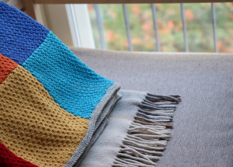 Two blankets on a sofa stock image. Image of residential - 171061287