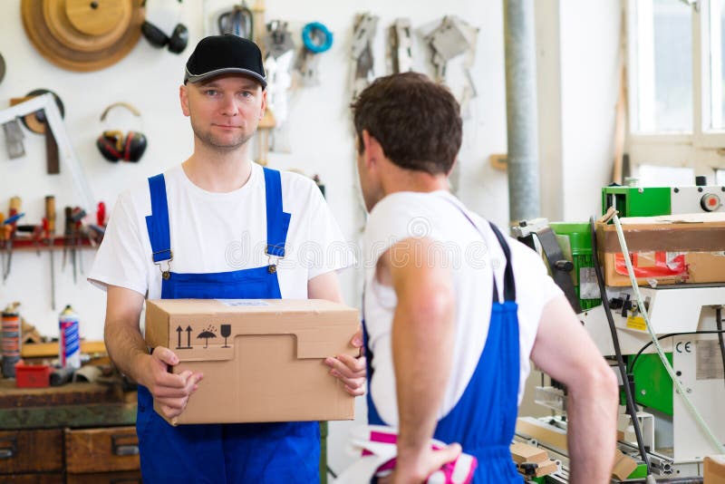 Two Worker in a Carpenter S Workshop Stock Photo - Image of production ...