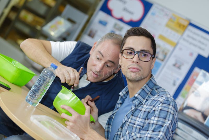 Two Worker in Factory Have Break Stock Photo - Image of industrial ...