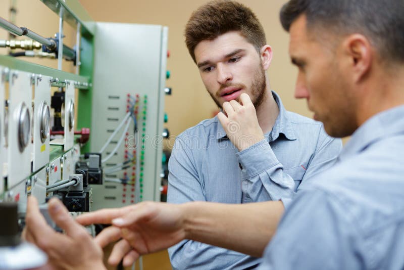 Two Worker in Factory on Machine Stock Image - Image of workplace ...