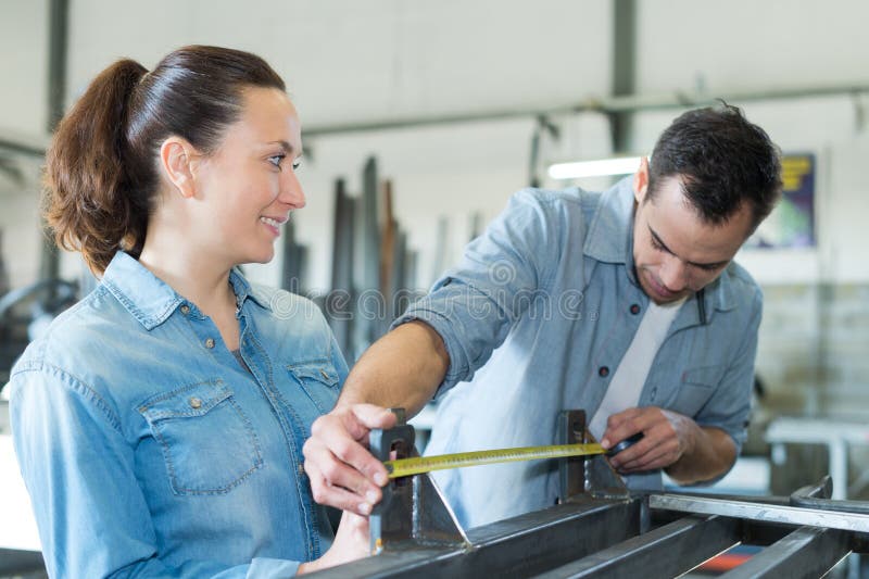Two Worker on Work Bench in Factory Stock Image - Image of steel ...