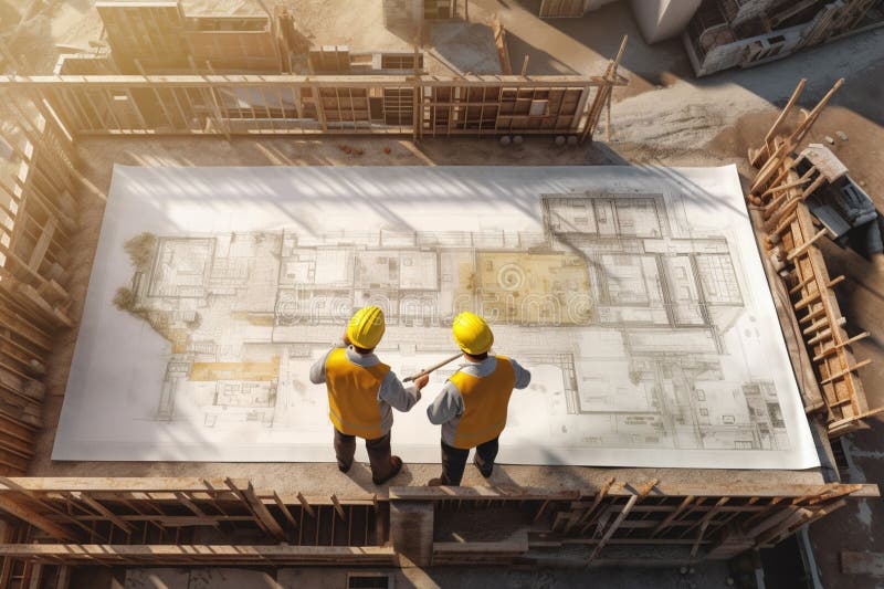 Two Workers at the Construction Site are Discussing the Construction of ...
