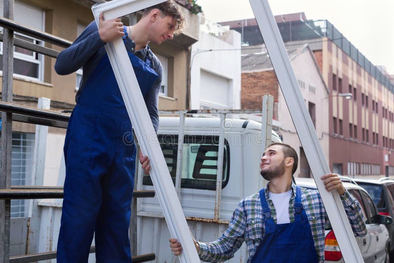 Two Workers Delivering PVC Profiles Stock Image - Image of department ...