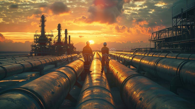 Two Workers are Depicted Standing on a Pipeline Construction Site ...