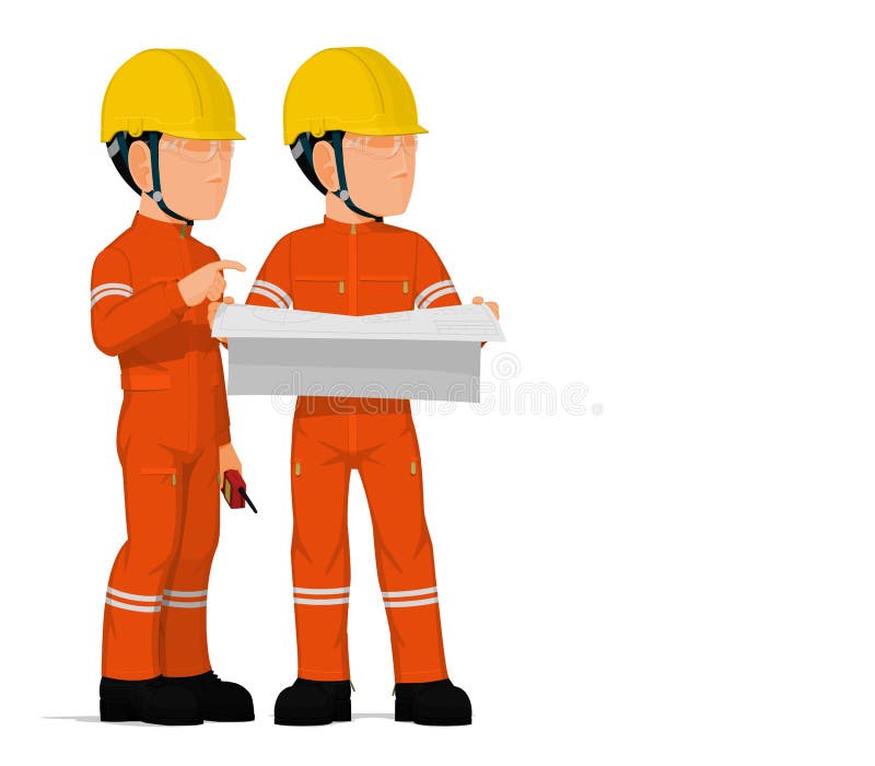 Two Workers are Discussing about Engineering Drawing Stock Vector ...