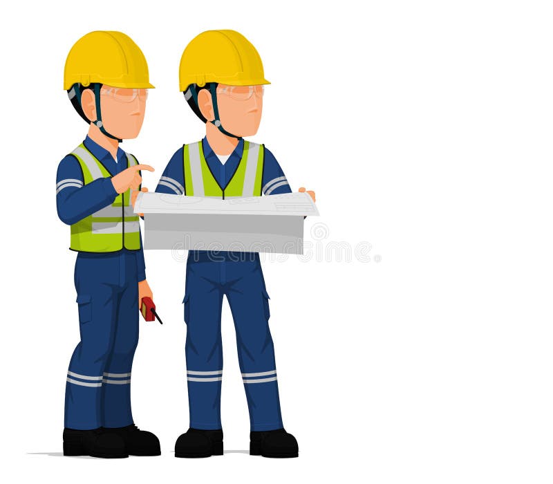 Two Workers are Discussing about Engineering Drawing Stock Vector ...