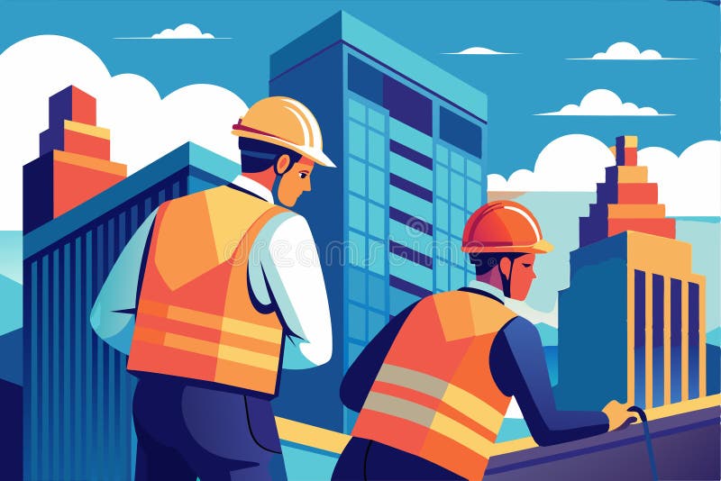 Two Workers Focus on Their Observations while Monitoring Construction ...