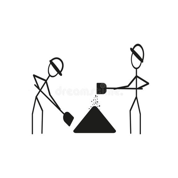 Two Workers Icon. Stickmen with Shovels. Pile of Material Stock Vector ...
