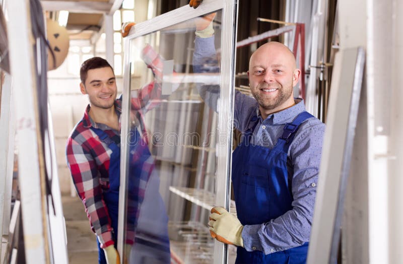 Two Workers Inspecting Windows Stock Image - Image of european ...