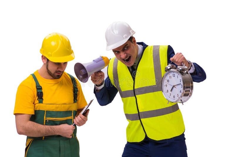 The Two Workers Isolated on the White Background Stock Photo - Image of ...