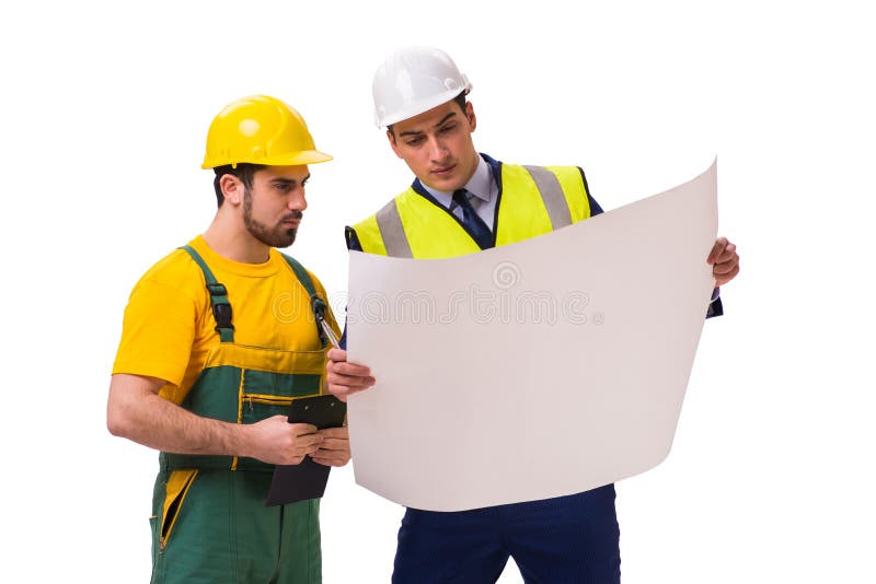 The Two Workers Isolated on the White Background Stock Photo - Image of ...