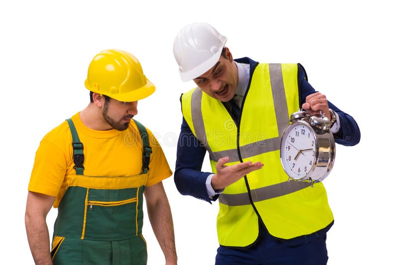 The Two Workers Isolated on the White Background Stock Image - Image of ...