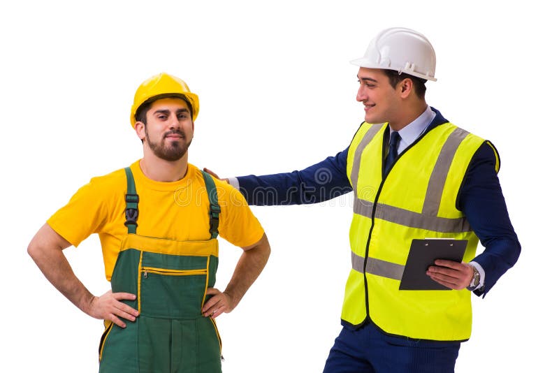 The Two Workers Isolated on the White Background Stock Photo - Image of ...
