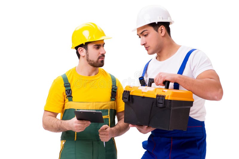 The Two Workers Isolated on the White Background Stock Image - Image of ...