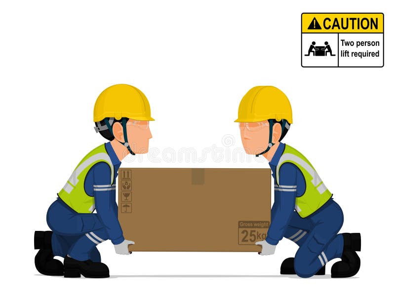 Two Workers is Lifting a Big Box on the Floor Stock Vector ...