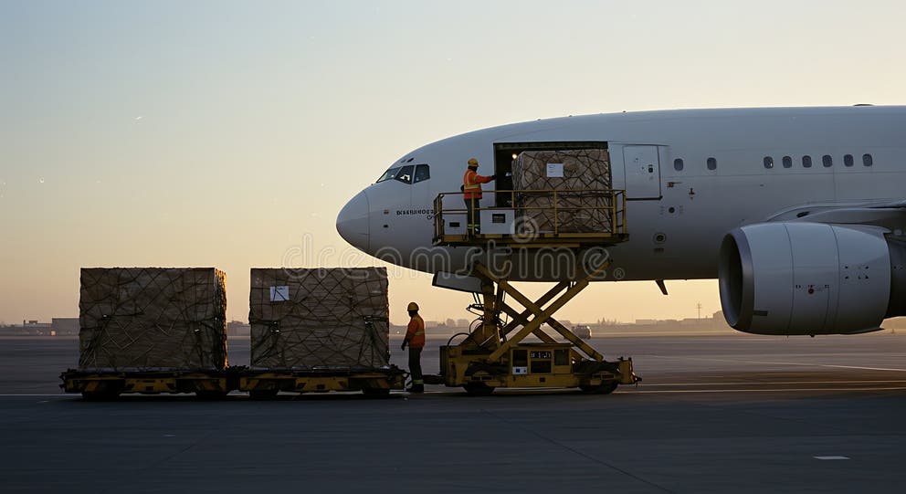 Loading Cargo Plane with Packaged Goods at Airport during Daytime Stock ...