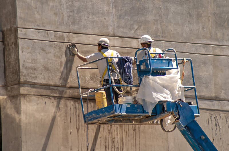 Two Workers on Man Lift Working on Prefab Wall Editorial Photography ...
