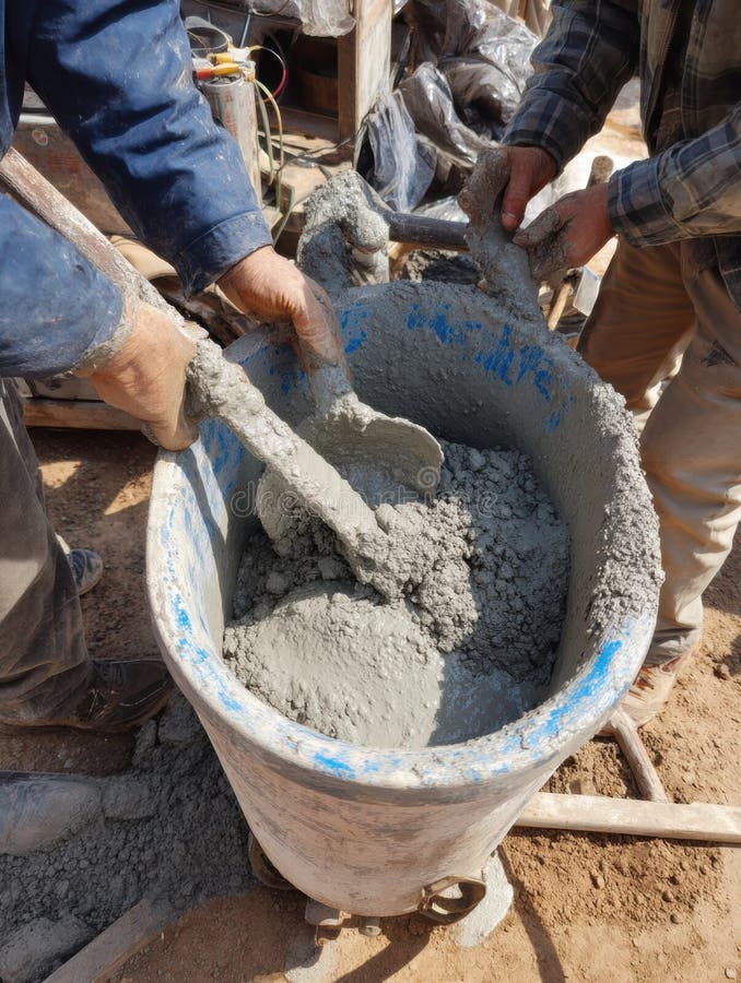 Manual Mixing of Cement in Wheelbarrow at Construction Site during ...