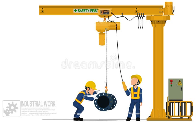 Two Workers are Operating Jib Crane on White Background Stock Vector ...
