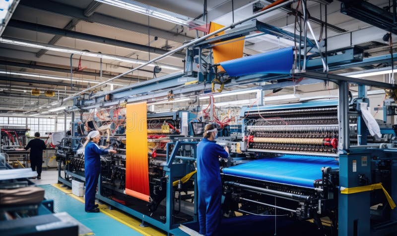 Two Workers Operating Machinery in Industrial Factory Stock ...