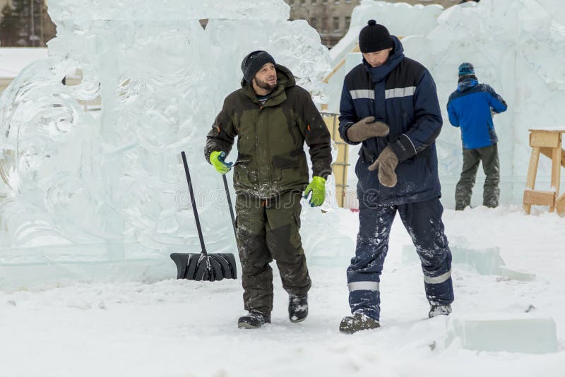 Two Workers at the Site of the Ice Camp Stock Image - Image of ...
