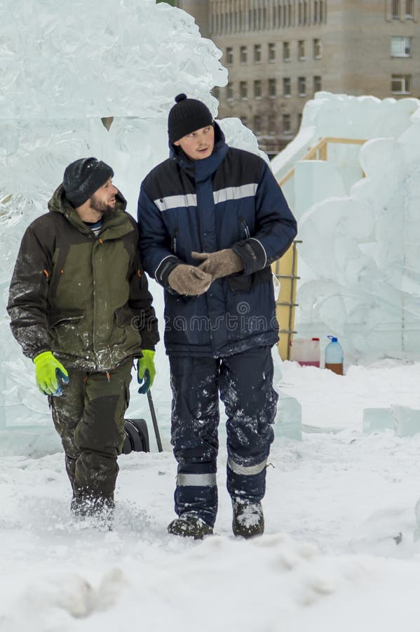 Two Workers at the Site of the Ice Camp Stock Image - Image of ...