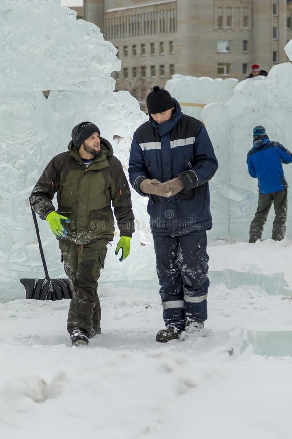 Two Workers at the Site of the Ice Camp Stock Image - Image of ...
