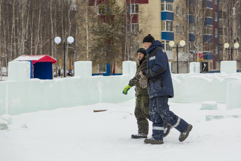 Two Workers at the Site of the Ice Camp Stock Image - Image of russia ...