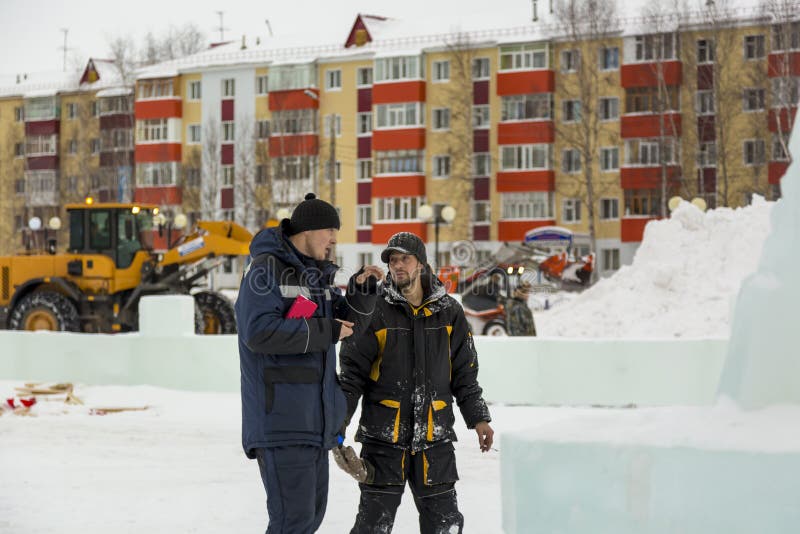 Two Workers at the Site of the Ice Camp Stock Image - Image of ...