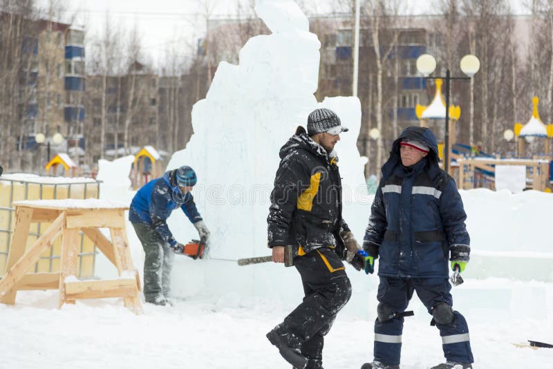 Two Workers at the Site of the Ice Camp Stock Image - Image of portrait ...