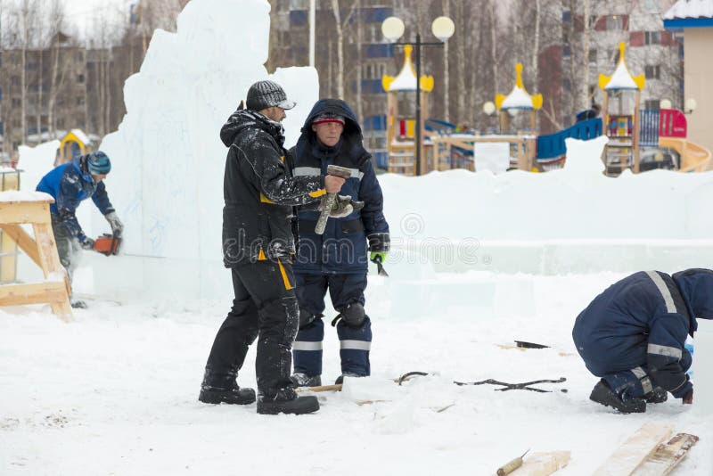 Two Workers at the Site of the Ice Camp Stock Image - Image of ...