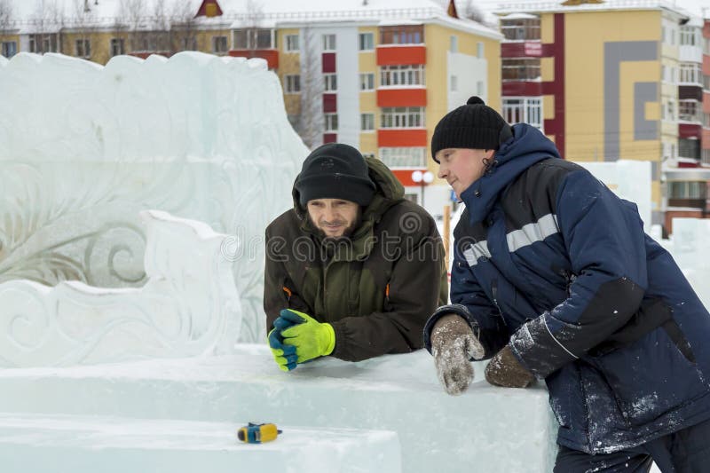 Two Workers at the Site of the Ice Camp Stock Image - Image of december ...