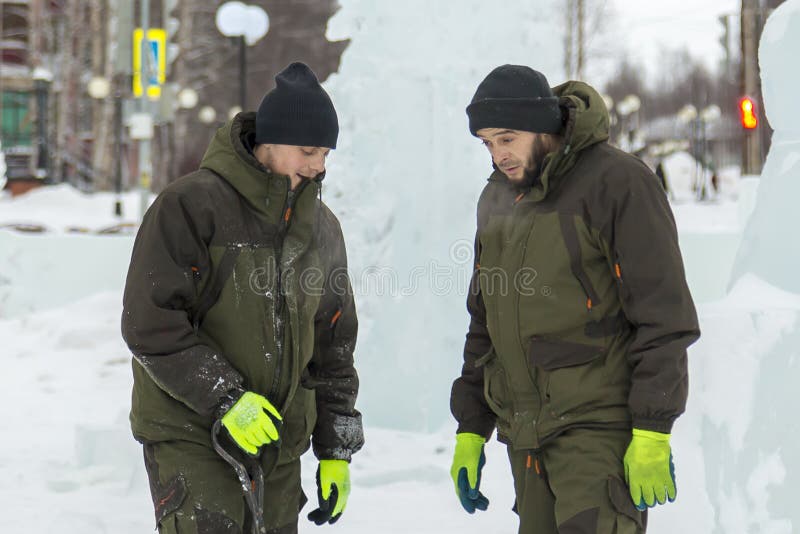 Two Workers at the Site of the Ice Camp Stock Image - Image of ...