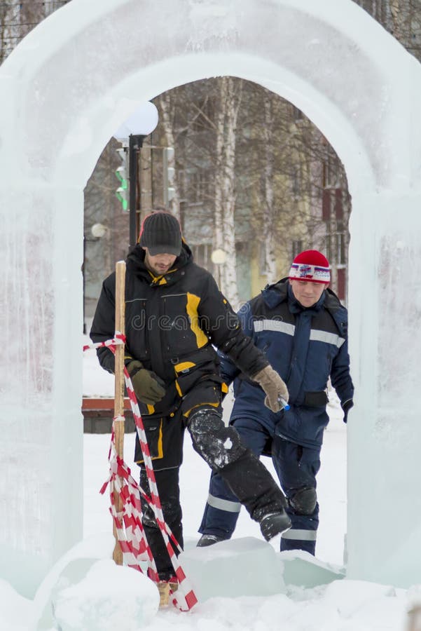 Two Workers at the Site of the Ice Camp Stock Photo - Image of portrait ...