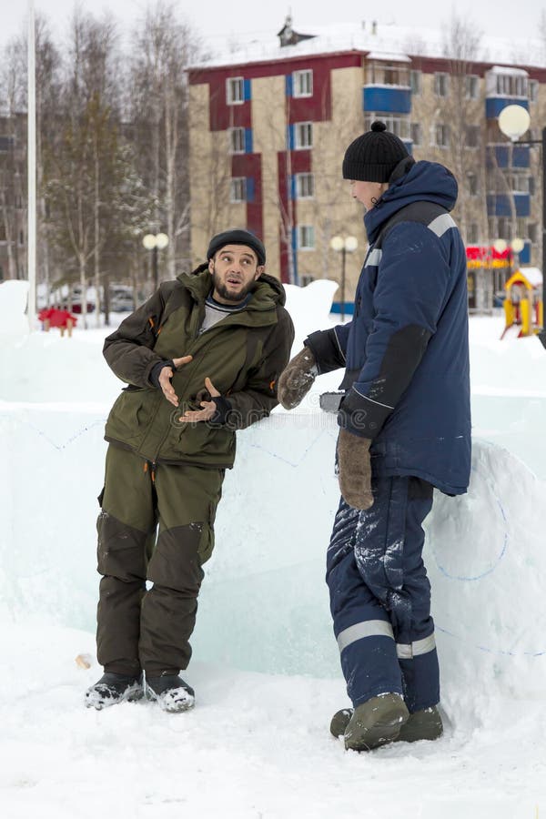 Two Workers at the Site of the Ice Camp Stock Image - Image of national ...