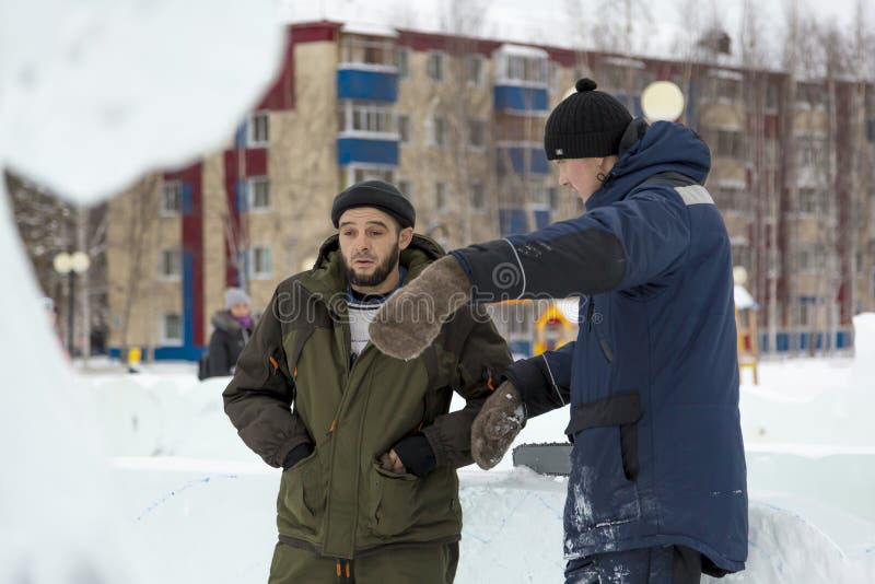 Two Workers at the Site of the Ice Camp Stock Image - Image of figure ...