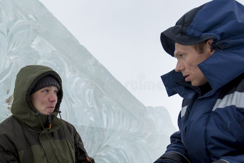 Two Workers at the Site of the Ice Camp Stock Image - Image of ...