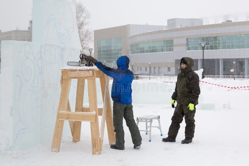 Two Workers at the Site of the Ice Camp Stock Image - Image of people ...