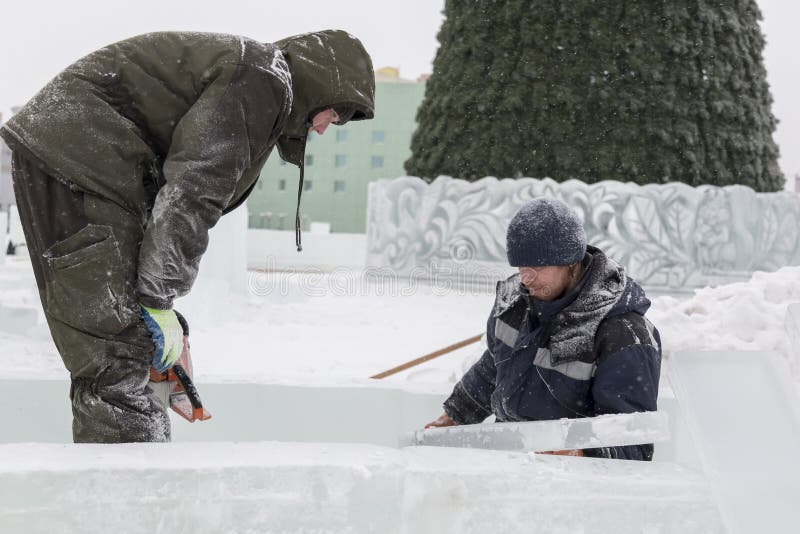 Two Workers at the Site of the Ice Camp Stock Image - Image of ...
