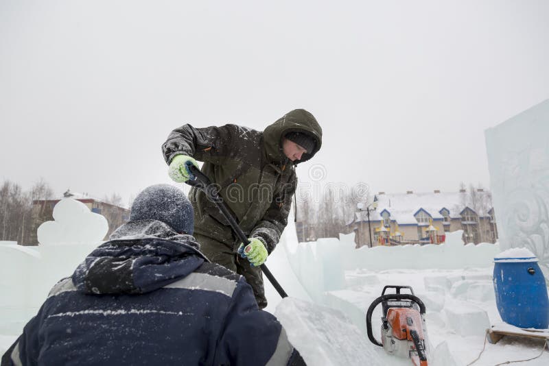 Two Workers at the Site of the Ice Camp Stock Photo - Image of cold ...