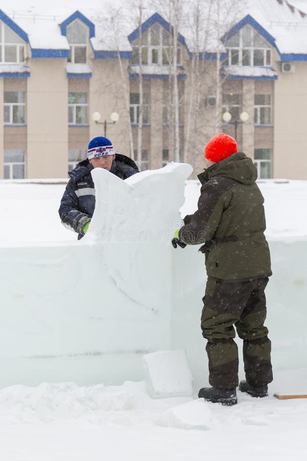 Two Workers at the Site of the Ice Camp Stock Image - Image of cracked ...