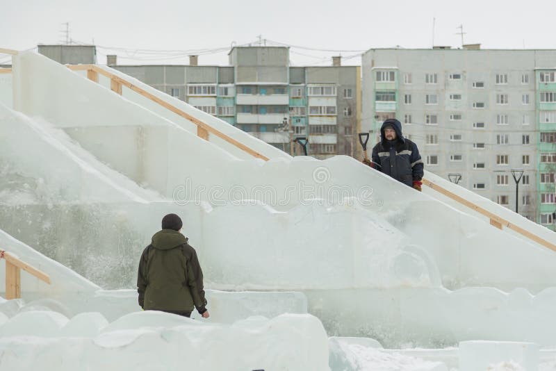 Two Workers at the Site of the Ice Camp Stock Image - Image of people ...