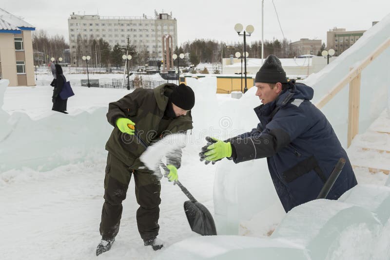 Two Workers at the Site of the Ice Camp Stock Image - Image of portrait ...