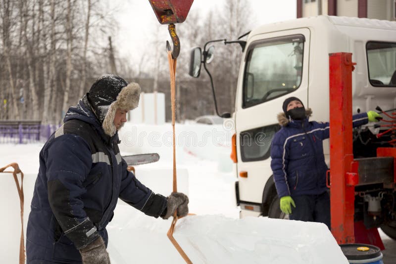 Two Workers at the Site of the Ice Camp Stock Photo - Image of center ...