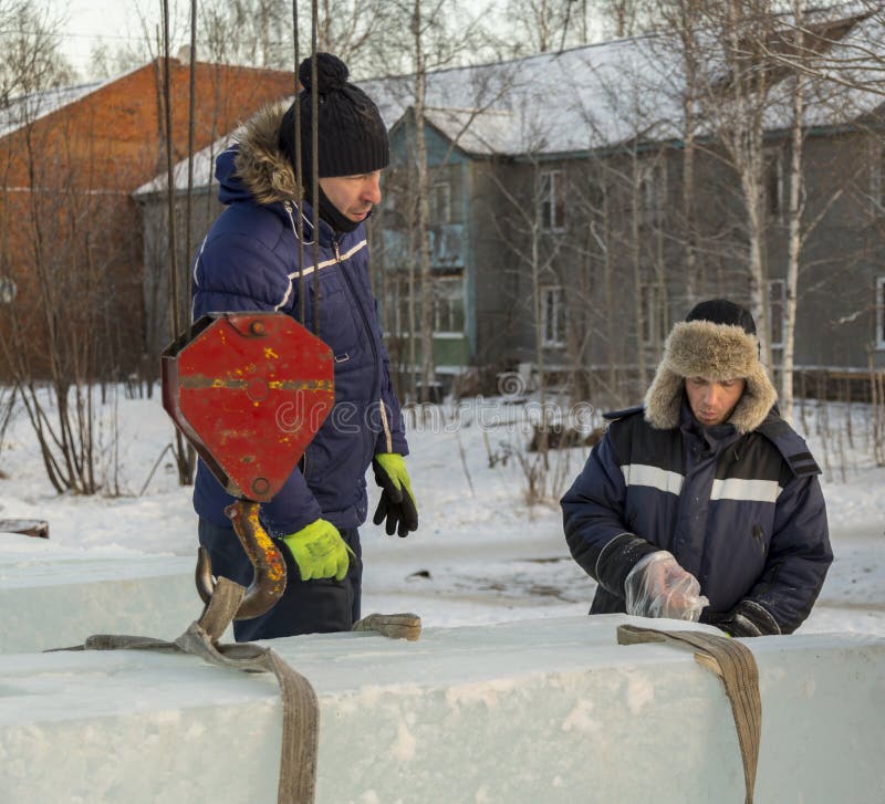 Two Workers at the Site of the Ice Camp Stock Image - Image of frozen ...