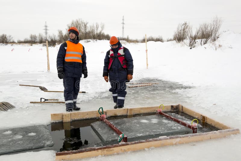 Two Workers at the Site of the Ice Camp Stock Image - Image of ...