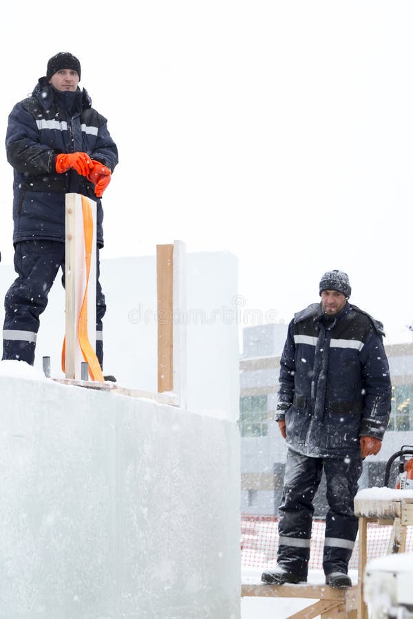 Two Workers at the Site of the Ice Camp Stock Image - Image of bright ...