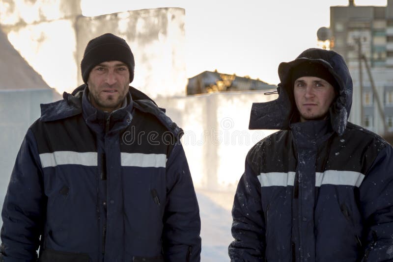 Two Workers at the Site of the Ice Camp Stock Image - Image of leisure ...